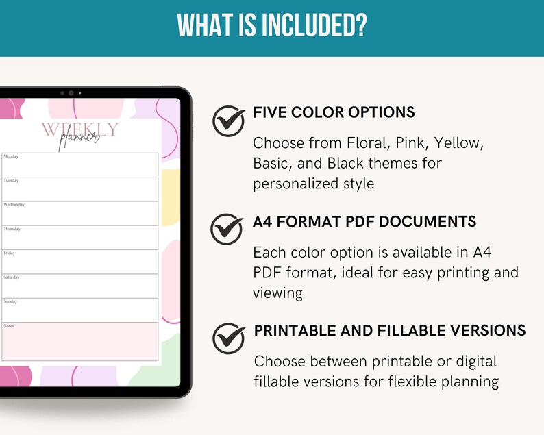 Weekly Planner Printable Editable Daily Organizer Bundle Pink Black ...