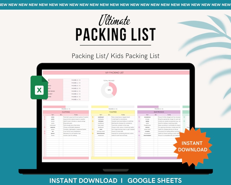 Google Sheets Packing List Template Travel Packing List Trip Checklist ...