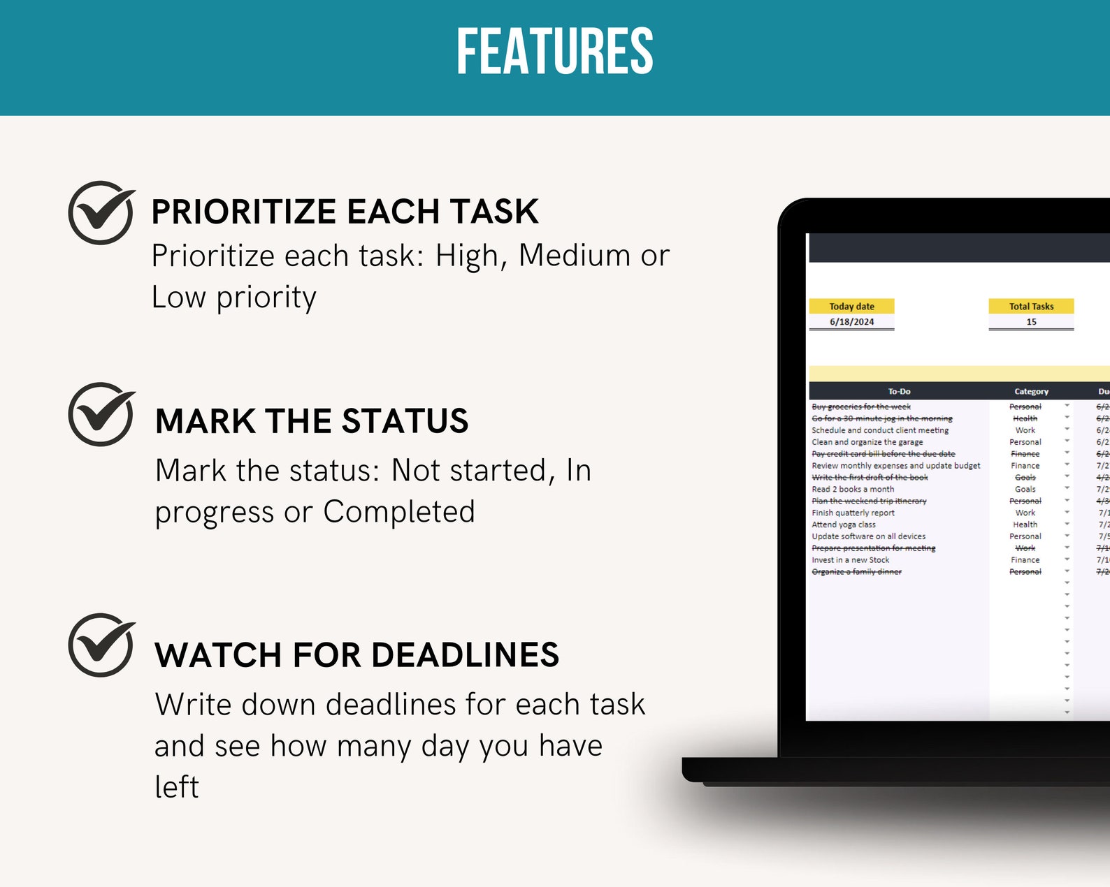 To Do List Template Google Sheets to Do Spreadsheet Daily to Do Digital ...