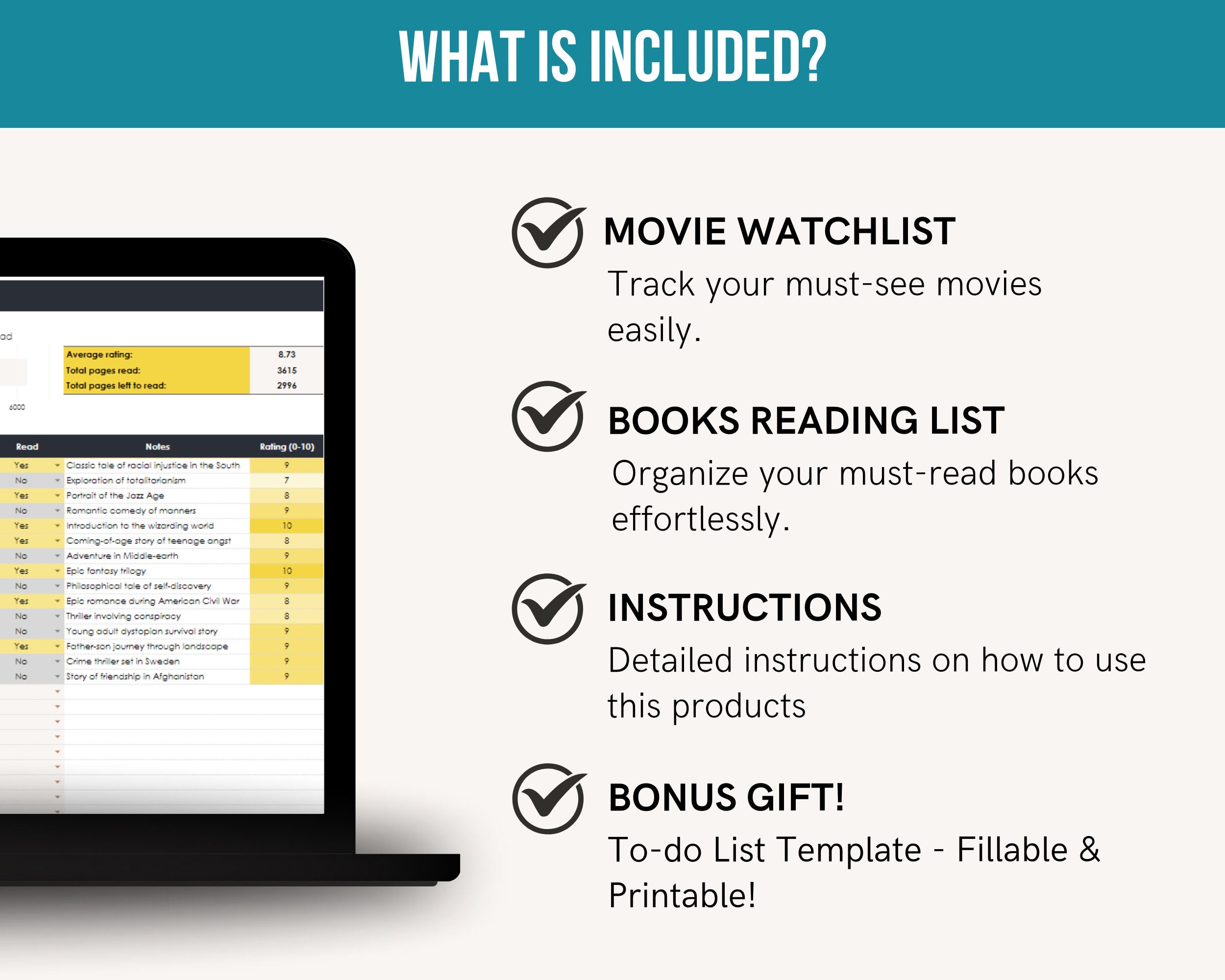 Movie Tracker Template Google Sheets Book Tracker Movie Watchlist Book Reading List Book Log ...