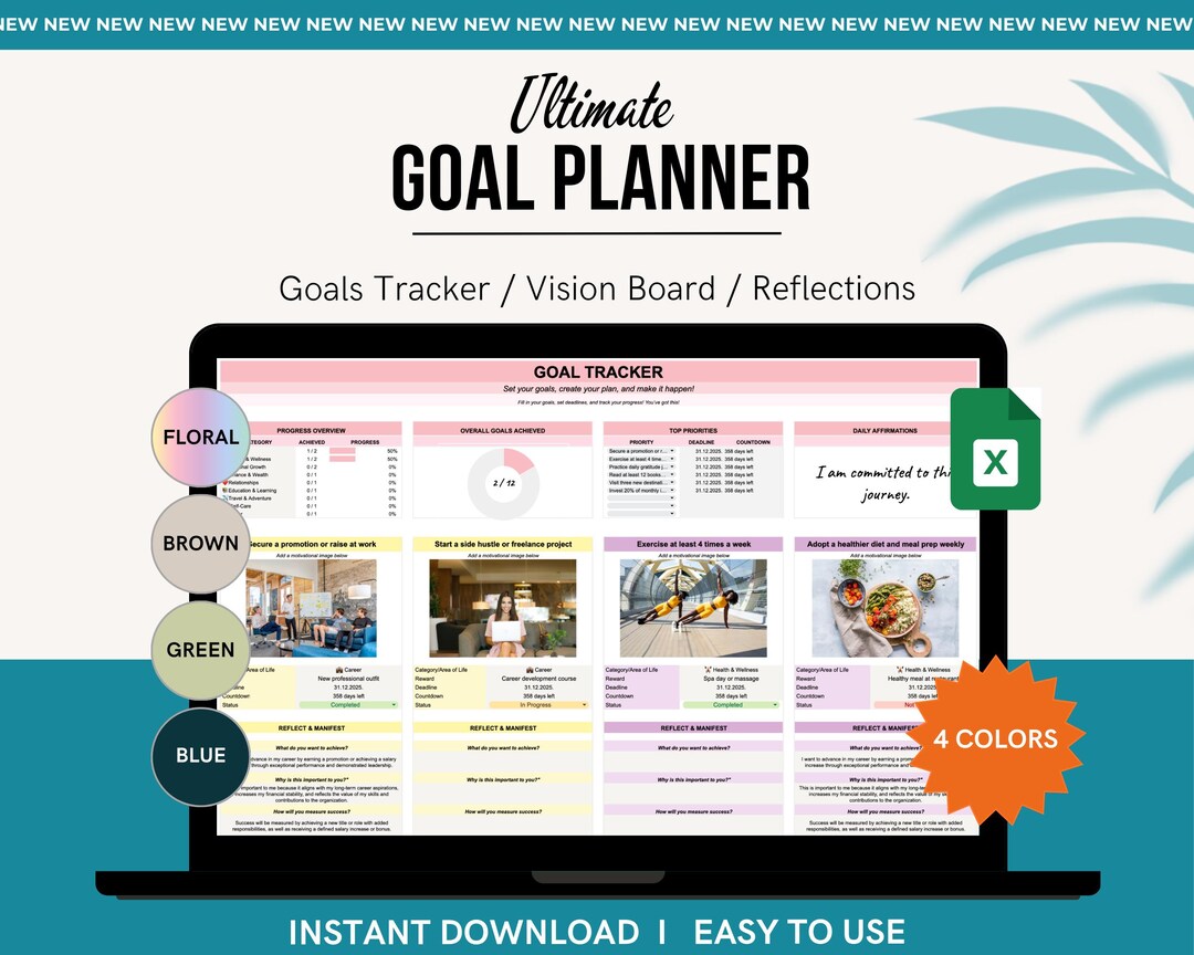 Goal Tracker Google Sheets Goal Planner Spreadsheet Editable SMART ...