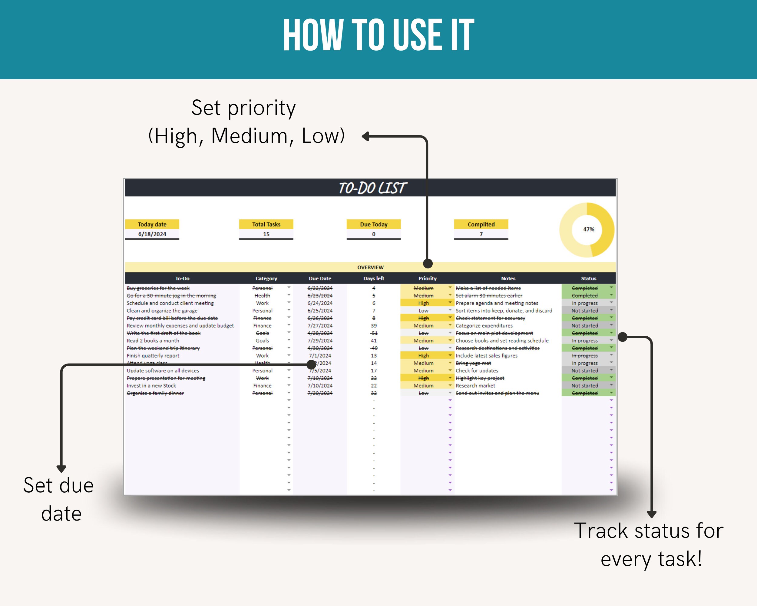 To Do List Template Google Sheets to Do Spreadsheet Daily to Do Digital ...