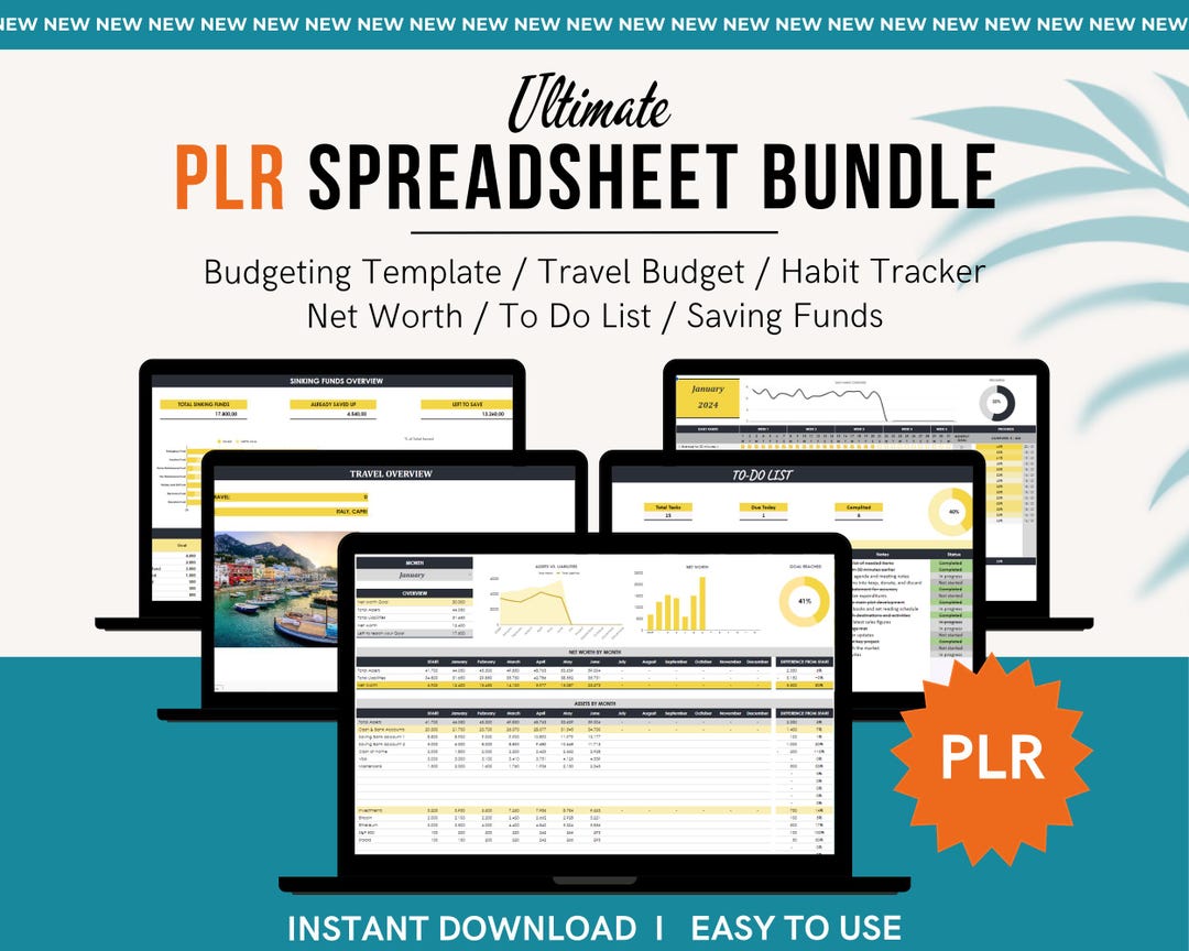 PLR Google Sheet Bundle Net Worth Template Habit Tracker Budget ...