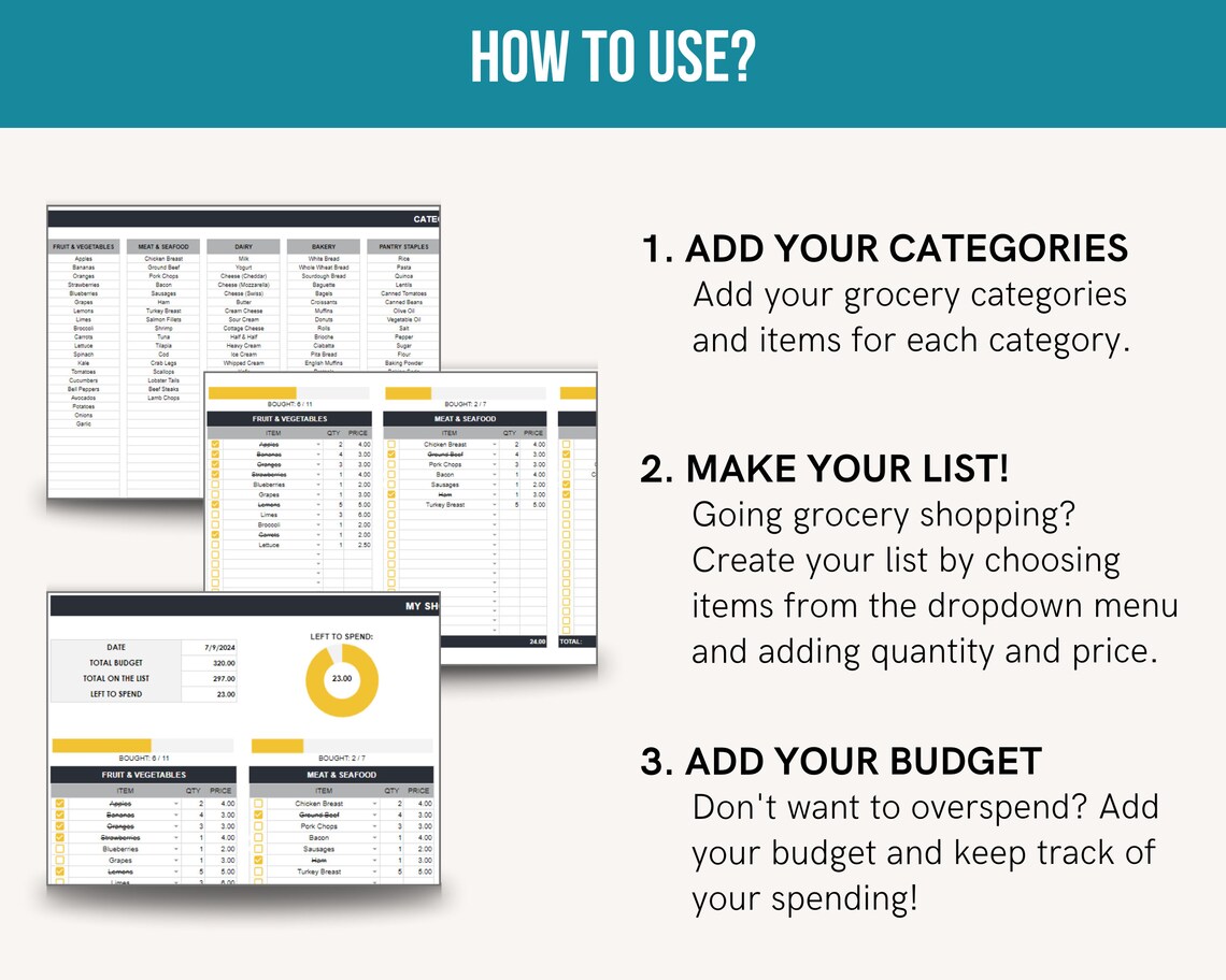 Editable Grocery List Google Sheet: Weekly Meal Planner (digital ...