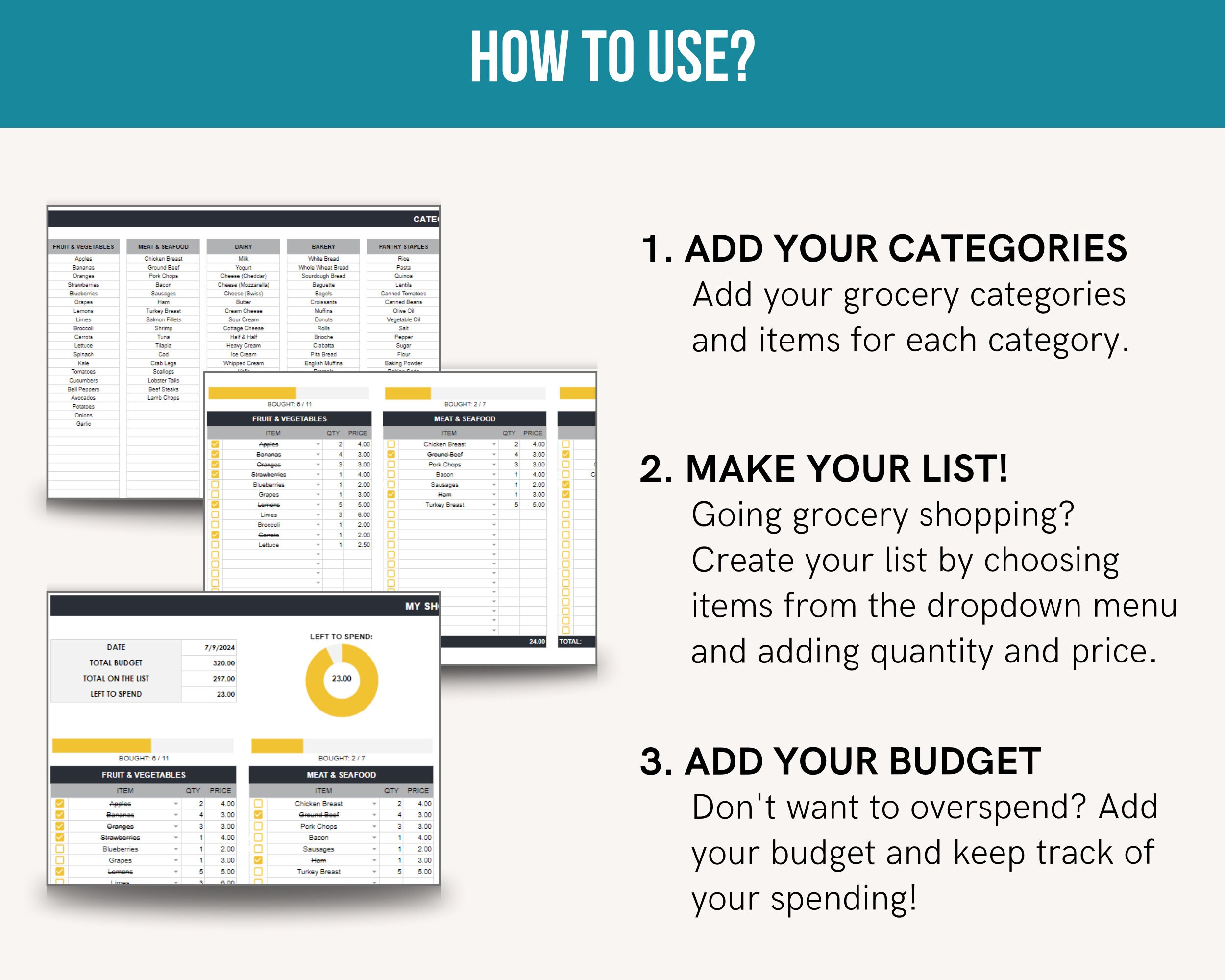 Editable Grocery List Google Sheet: Weekly Meal Planner (digital ...