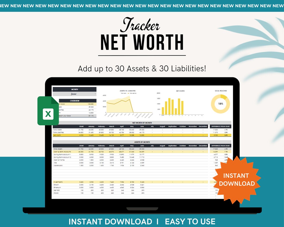 Net Worth Tracker Spreadsheet Google Sheets Template Digital Net Worth ...