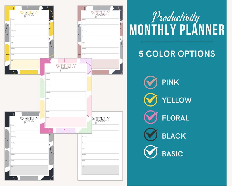 Weekly Planner Printable Editable Daily Organizer Bundle Pink Black ...