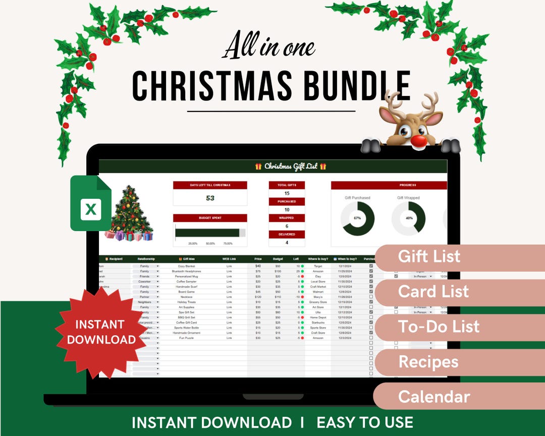 Christmas Planner Gift Tracker Google Sheets Gift Planner Spreadsheet ...