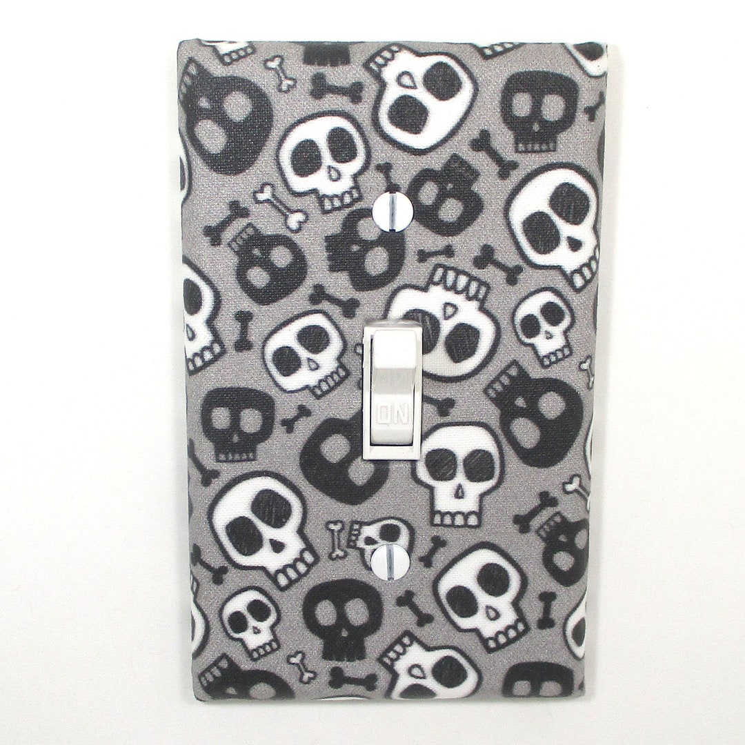 Halloween Decor Indoor Black and White Skull Light Switch Cover Plate ...