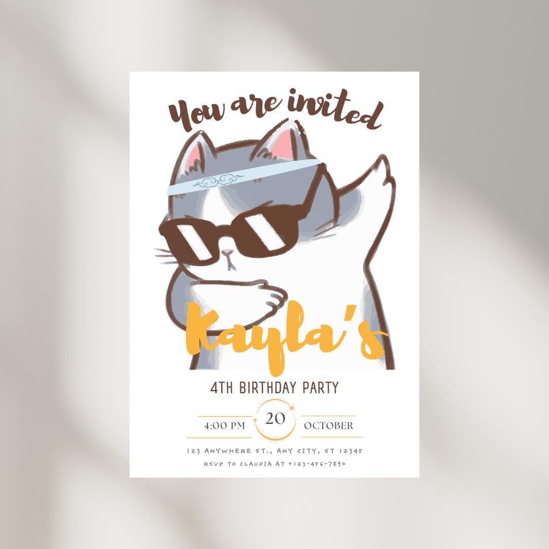 Chiikawa Like Editable Celebration Invite, Minimalist Cat Birthday ...
