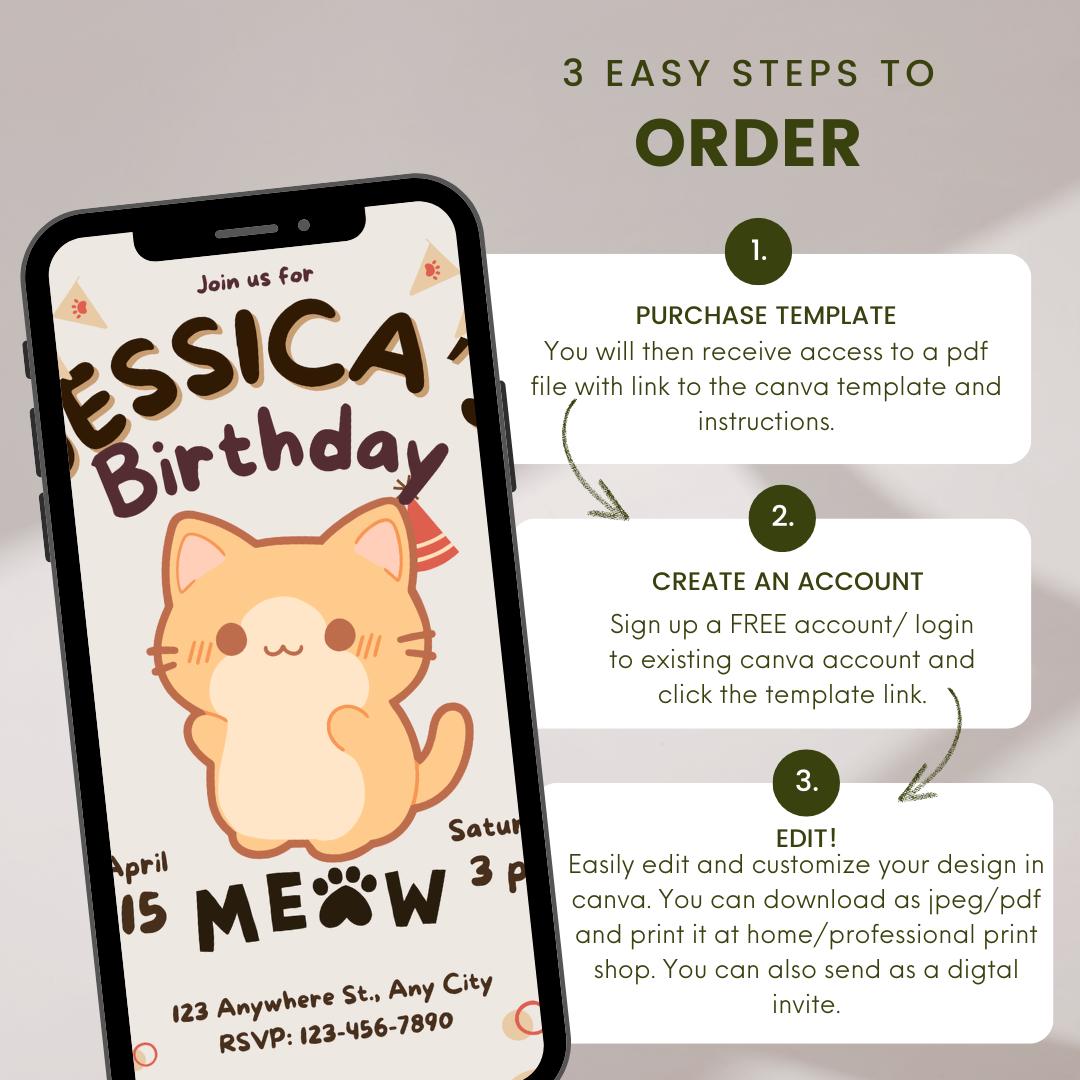 Chiikawa Birthday Invitation, First Kids Birthday Invite, Cat Birthday Invitation, Cat ...