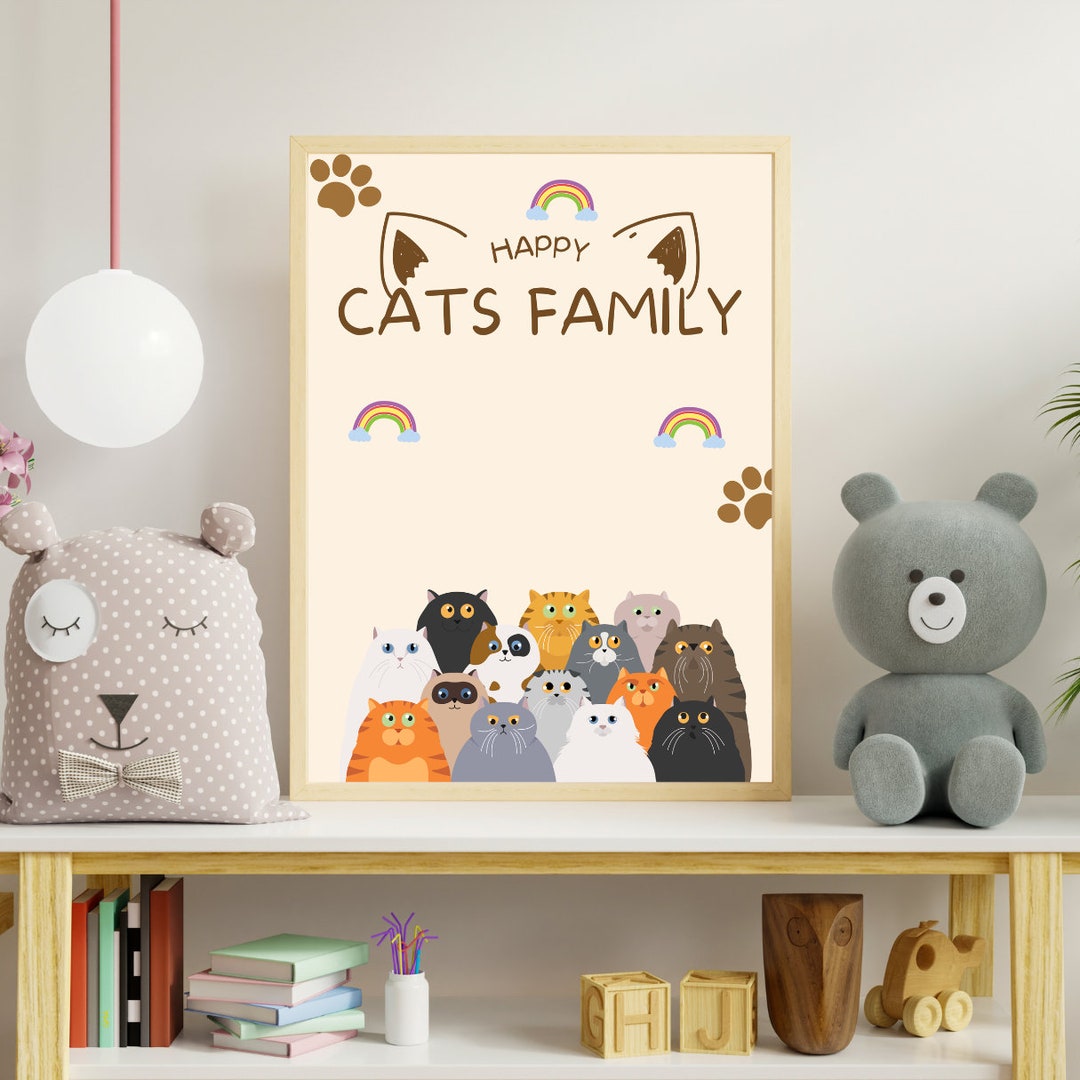 Personalised Cat Portrait Print A4, A3, A2, Cute Wall Art of Cats, Cute ...