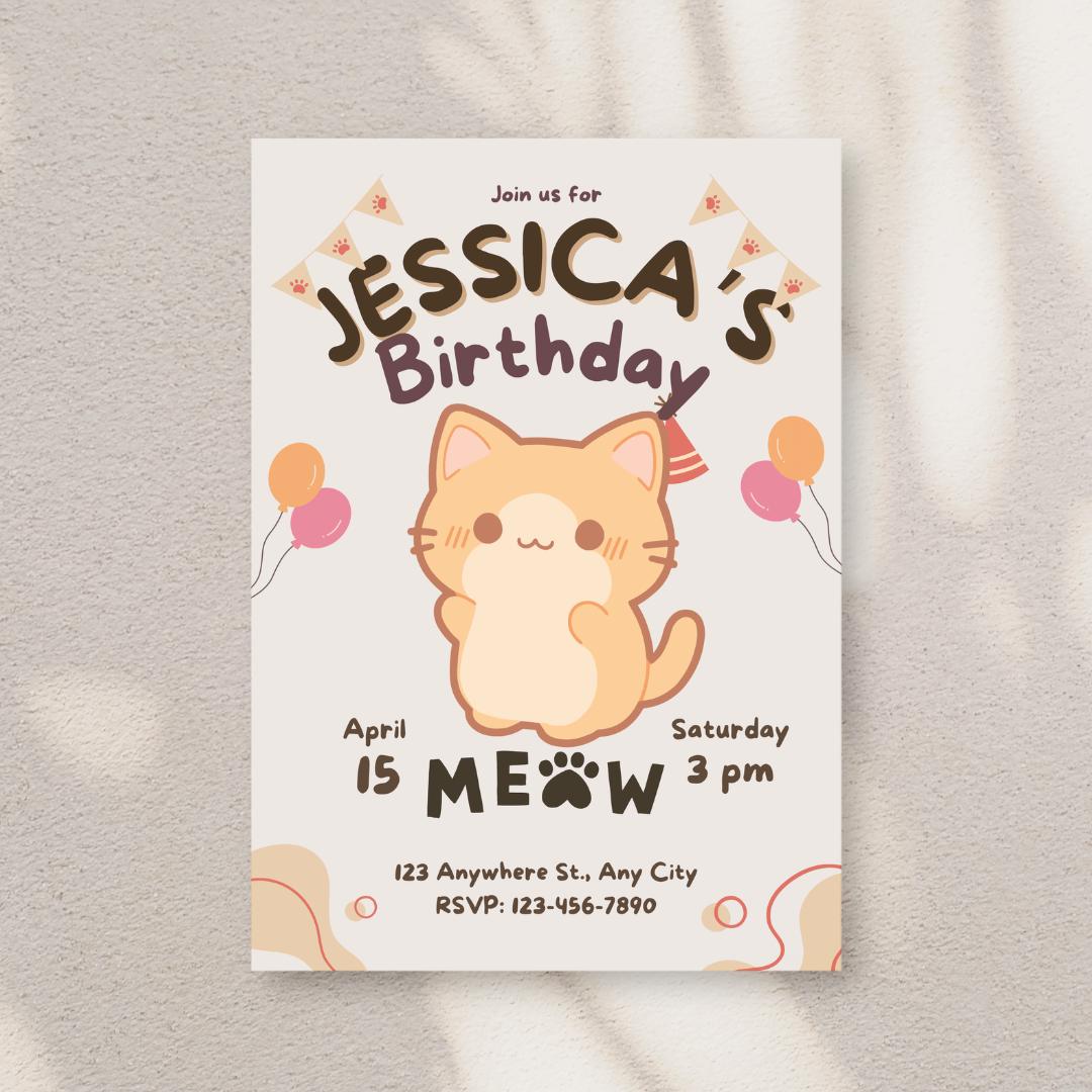 Chiikawa Birthday Invitation, First Kids Birthday Invite, Cat Birthday Invitation, Cat ...