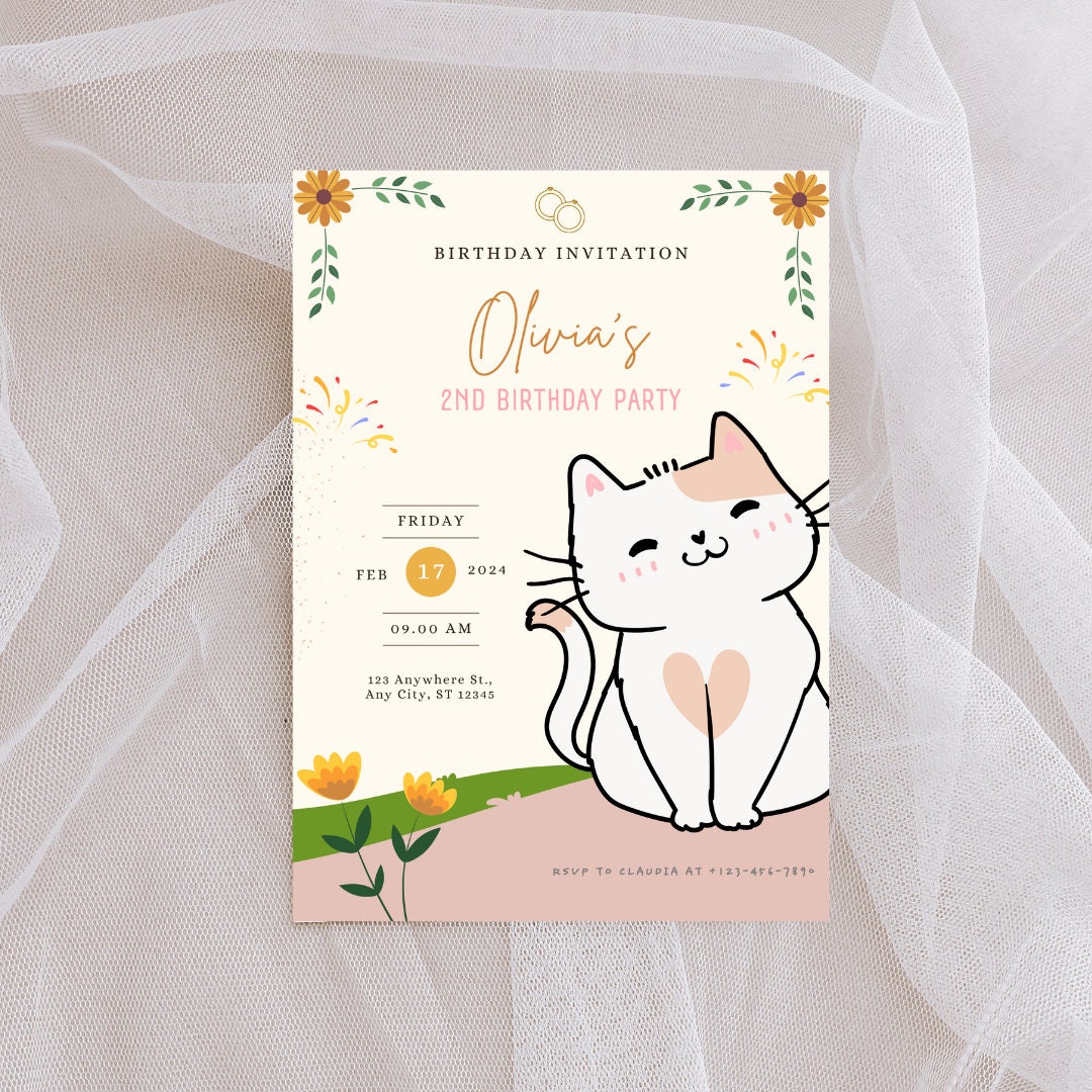 Chiikawa Birthday Celebration Invite, Editable, Minimalist Invite Template, Cat Birthday ...