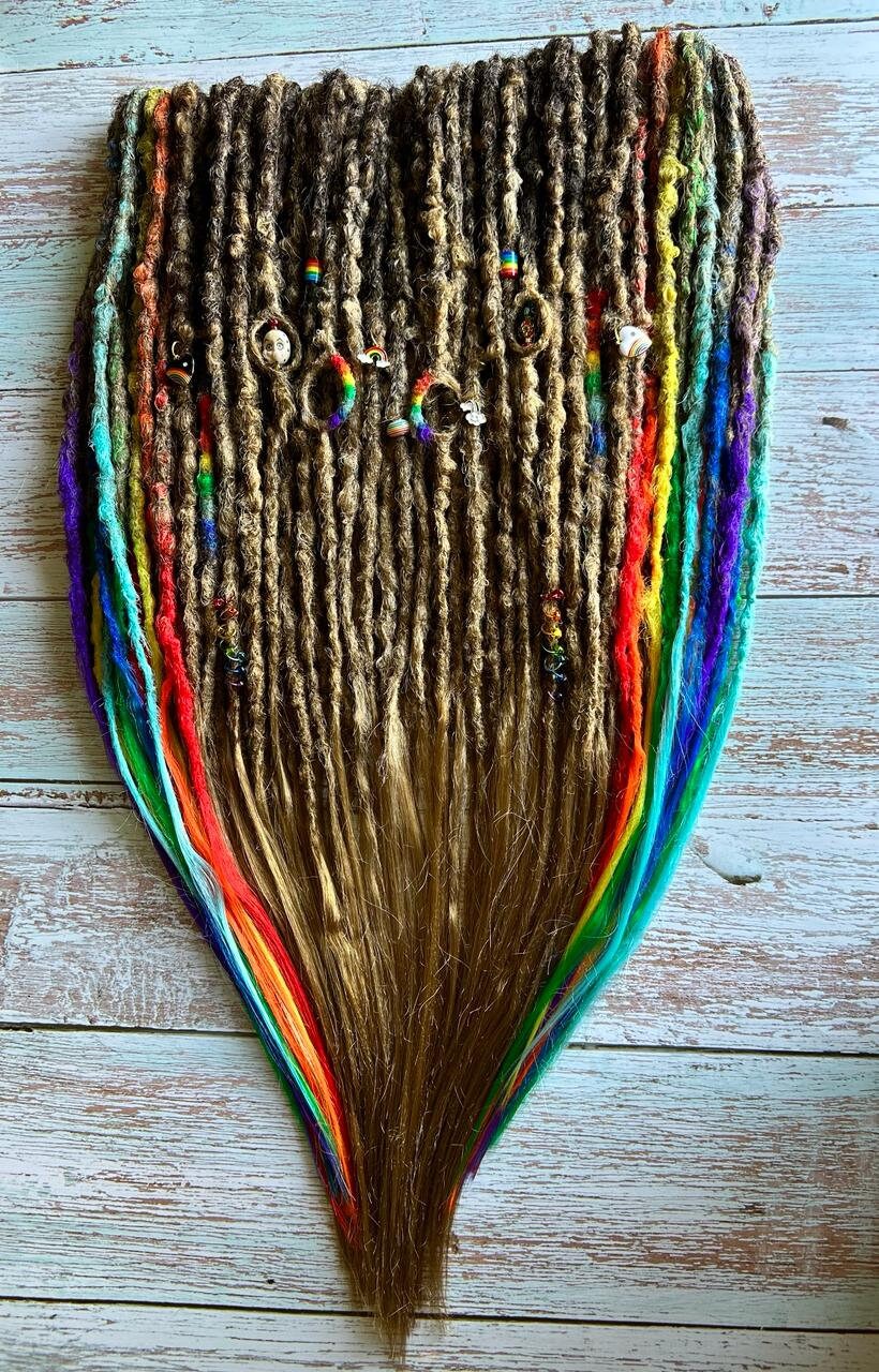 Boho Dreadlocks Set Brown and Rainbow/textured Dreadlock/ Double Ended ...