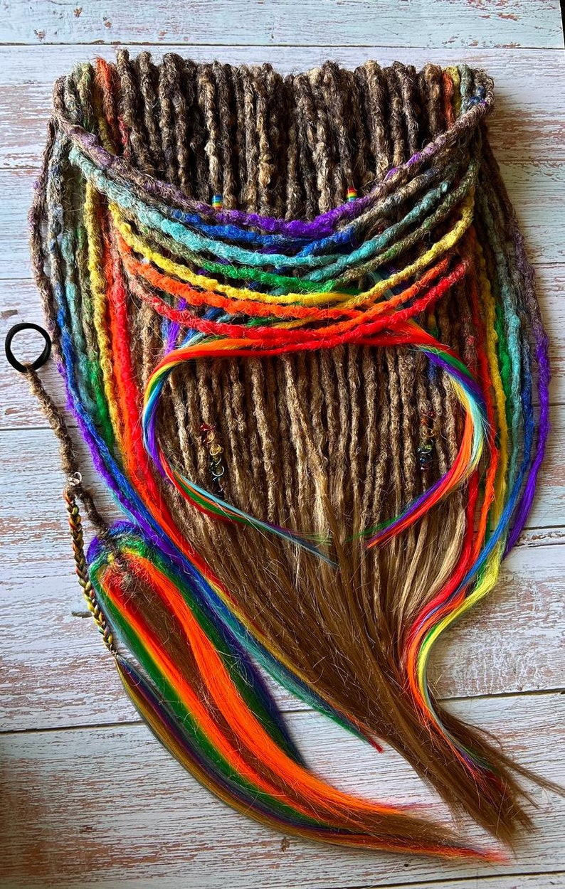 Boho Dreadlocks Set Brown and Rainbow/textured Dreadlock/ Double Ended ...
