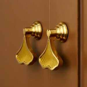 Solid Brass Fan Drop Knobs | Art Deco Fan Knobs | Gold Drop Knobs for ...