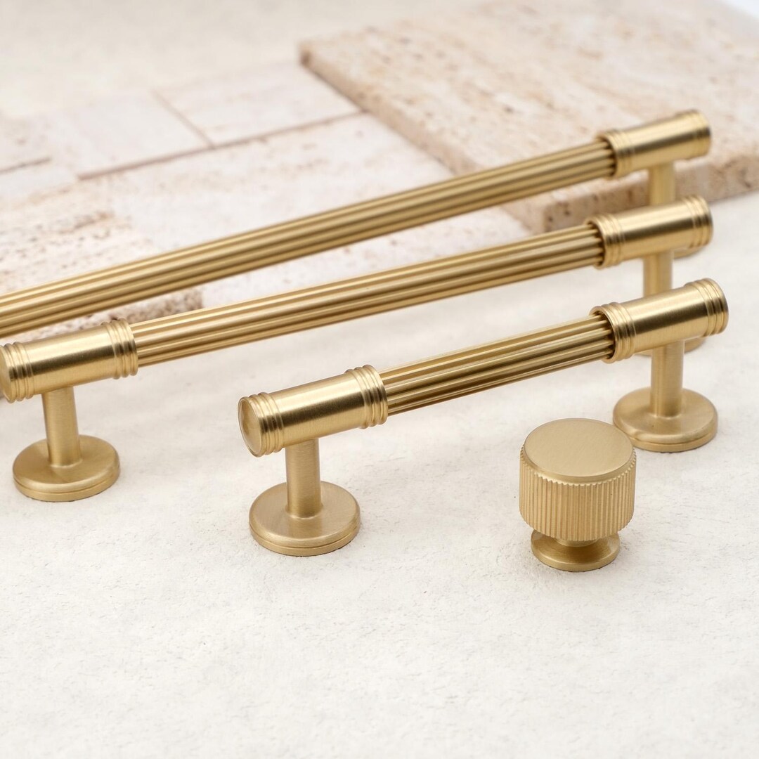 Modern Linear Brass Cabinet Knobs and Pulls | Art Deco Gold Cabinet ...