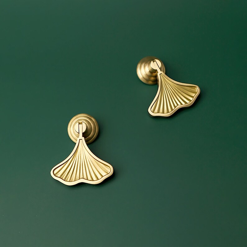 Solid Brass Fan Drop Knobs | Art Deco Fan Knobs | Gold Drop Knobs for ...