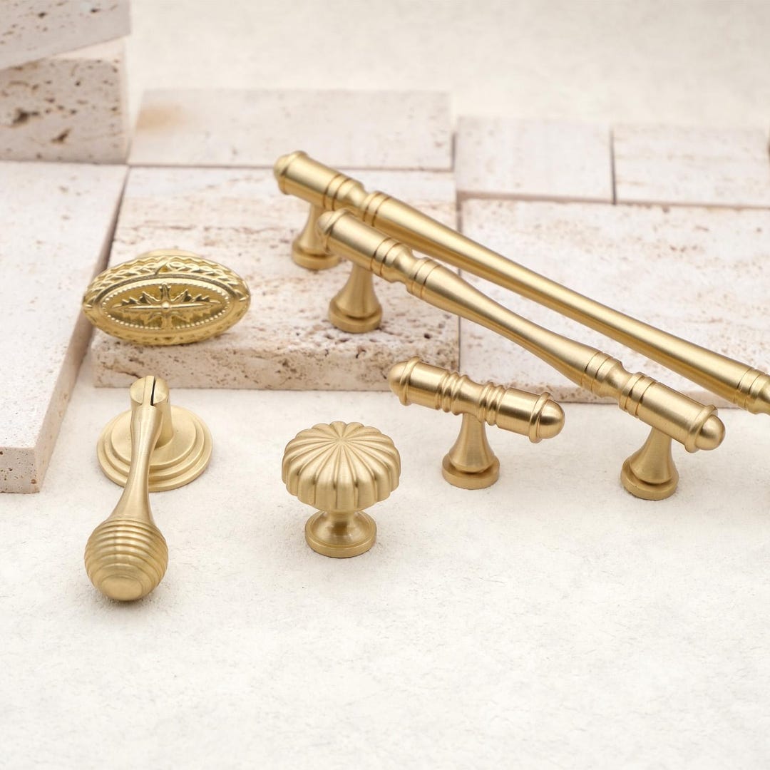 Art Deco Solid Brass Cabinet Knobs and Pulls | Gold Drawer Knobs | Brass Drop Knobs | Forged ...