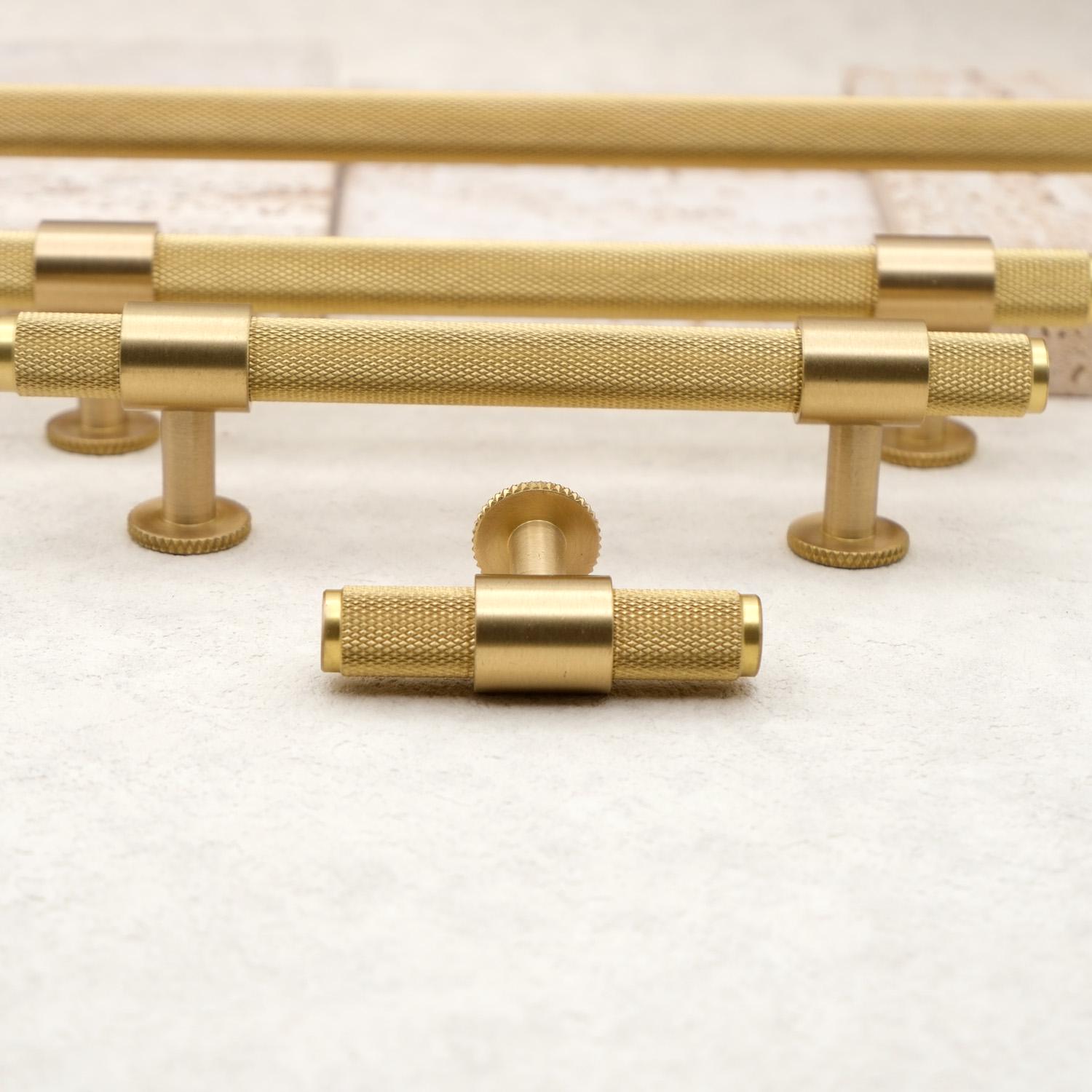 Modern Knurled Brass Cabinet Knobs and Pulls | Gold Cabinet Handles ...