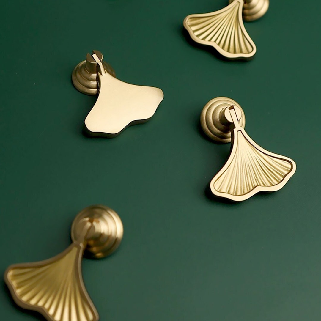 Solid Brass Fan Drop Knobs | Art Deco Fan Knobs | Gold Drop Knobs for ...