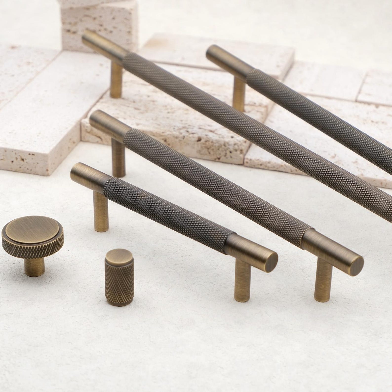 Knurled Antique Brass Cabinet Knobs and Pulls Rustic Aged Brass Kitchen ...