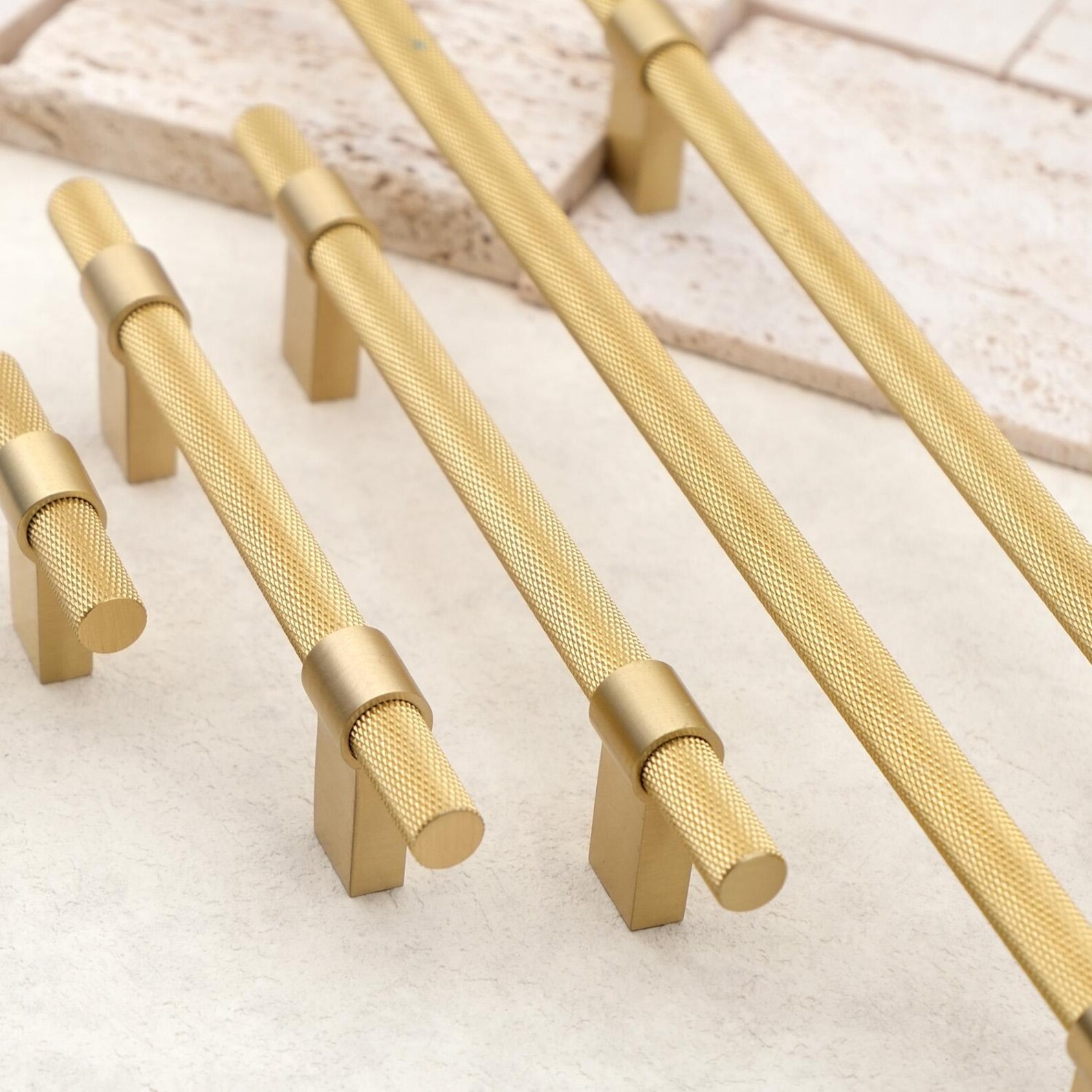 Modern Knurled Brass Cabinet Knobs and Pulls | Gold Cabinet Handles ...