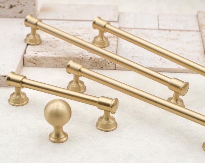 Modern Brushed Brass Cabinet Handles | Kitchen Cabinet Handles | Gold ...