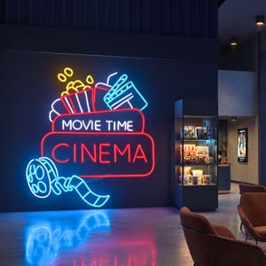 Movie Time Cinema Neon Sign, Cinema Light up Wall Art, Custom Neon Sign ...