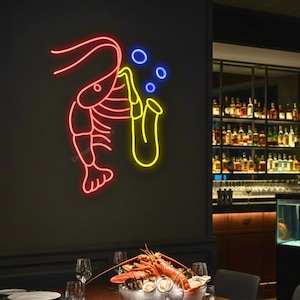 Shrimp Play Saxophone Neon Sign, Musician Led Light, Custom Neon Sign ...