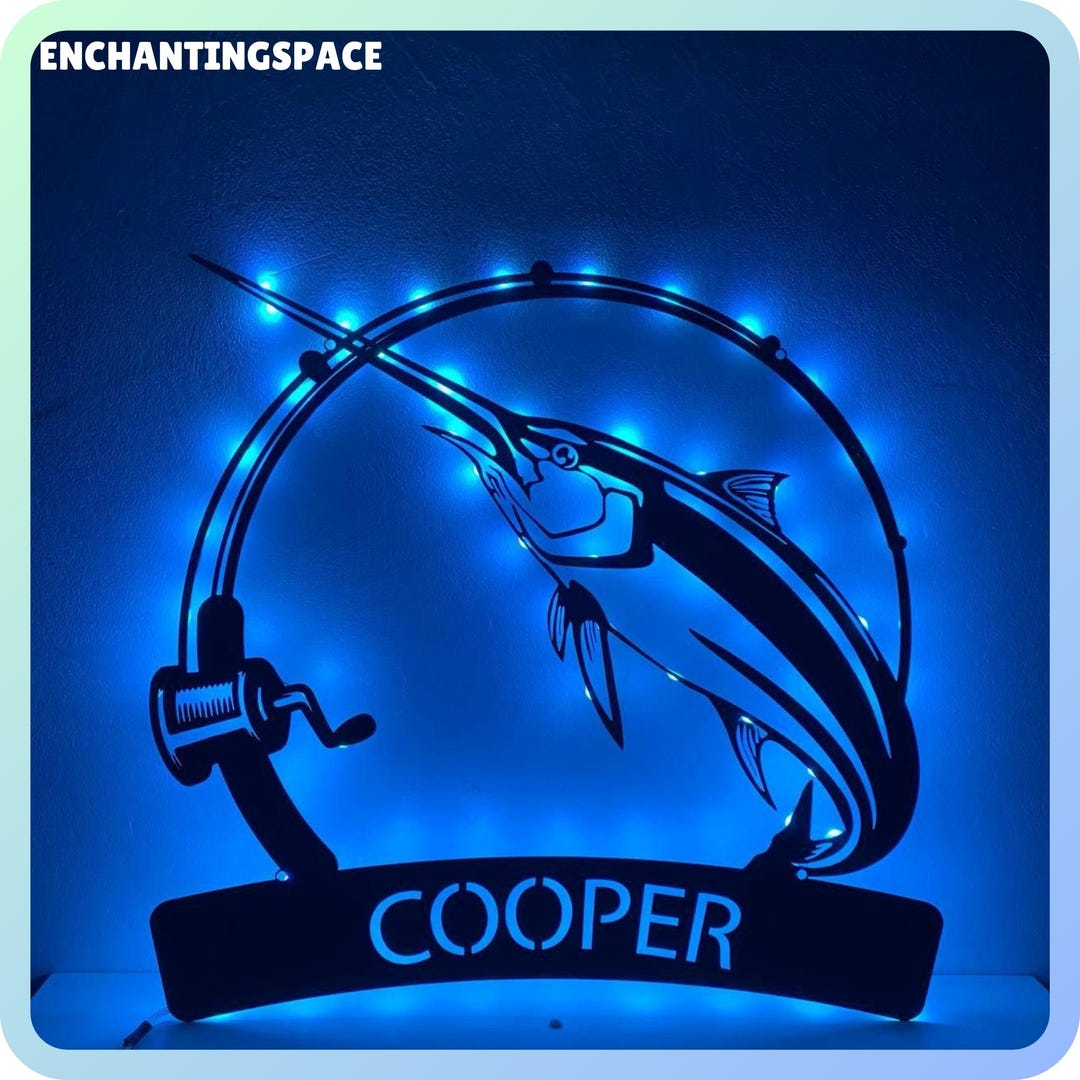 Customized Swordfish Metal Wall Art LED Light, Personalized Swordfish ...