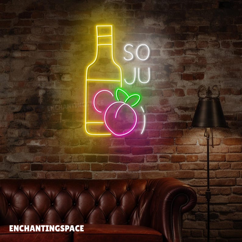 Peach Soju Neon Sign, Soju Led Sign, Korean Soju Bar Wall Art Led ...