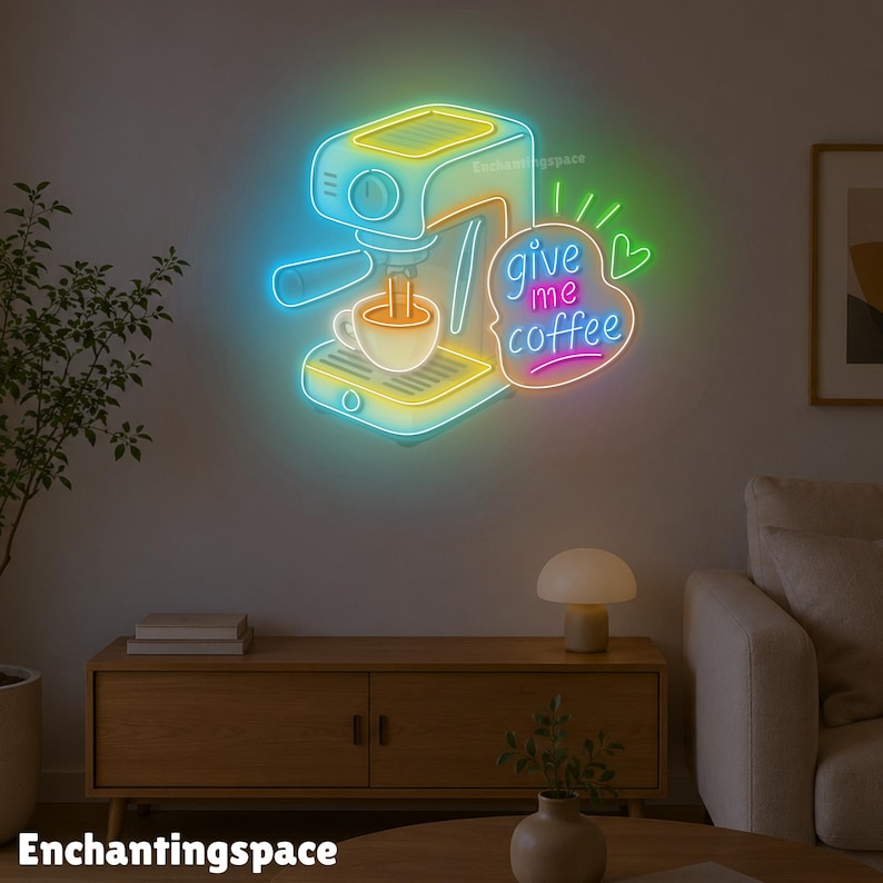 Coffee Machine Neon Sign, Caffeine Hub LED Wall Light for Cafe or ...
