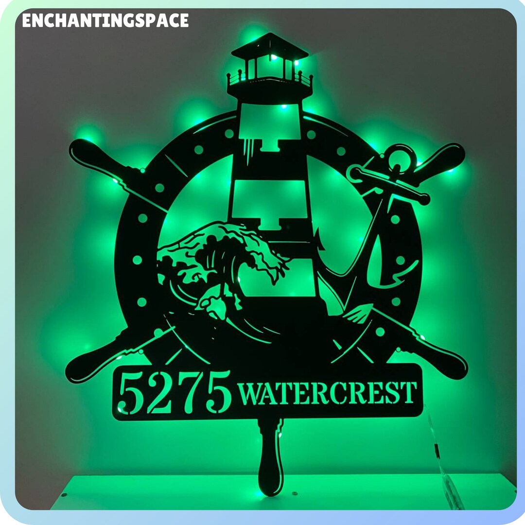 Customized Lighthouse Metal Wall Art LED Light, Personalized Living ...