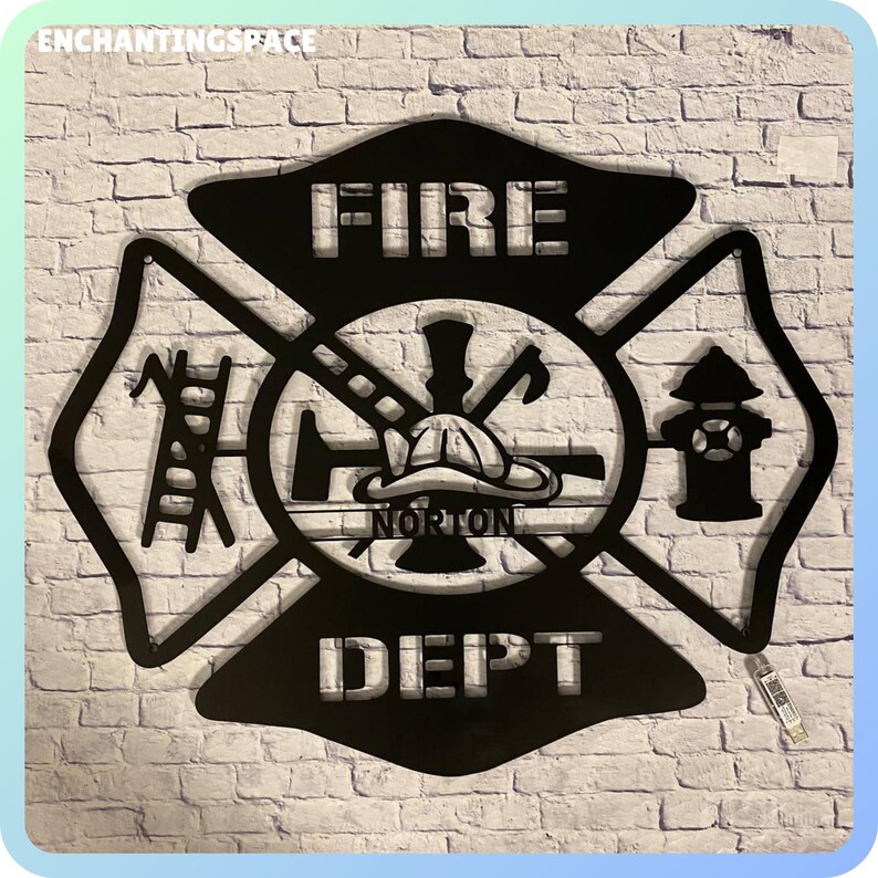 Customized Fire Department Metal Wall Art Led Light, Personalized ...