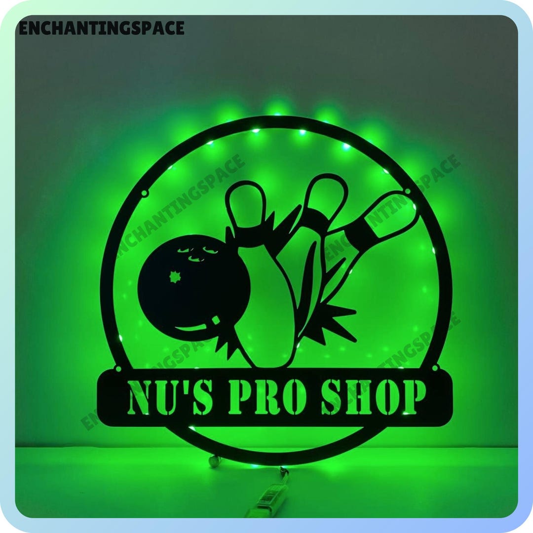 Customized Bowling Ball Metal Wall Art LED Light, Game Room Name Sign ...