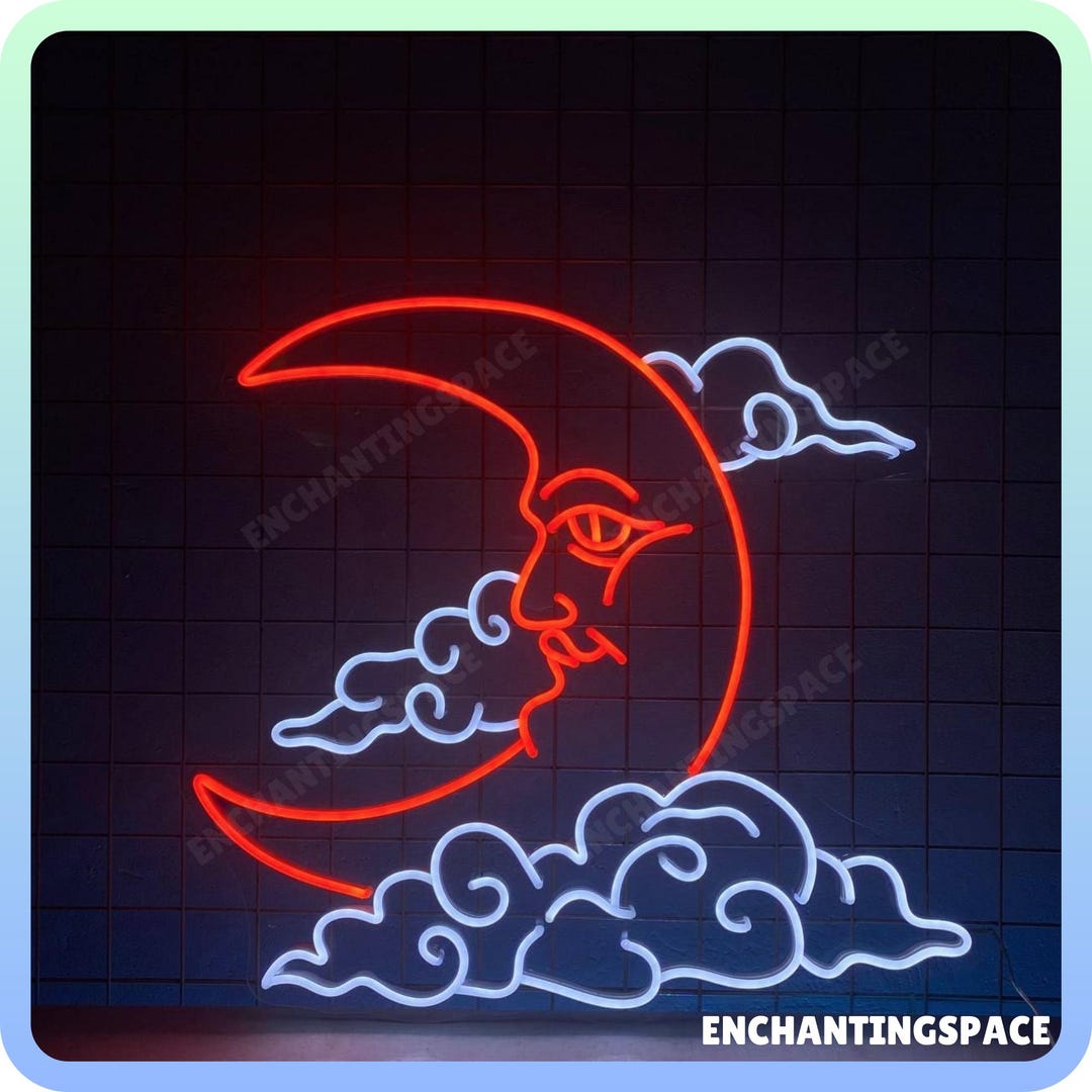The Moon Cloud Neon Sign, Cloud Moon Led Light, Sky Neon Art Wall Decor ...