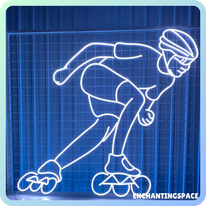 Man Playing Roller Skating Neon Sign, Roller Skates Store Wall Decor ...