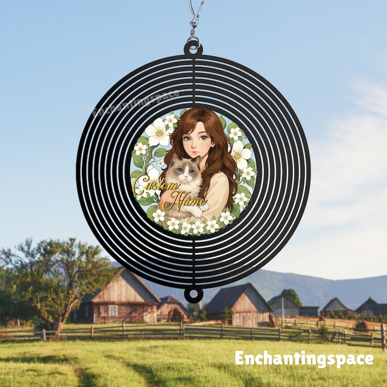 Custom Girl and Cat Metal Wind Spinner, Kinetic Garden Art, Gift for ...