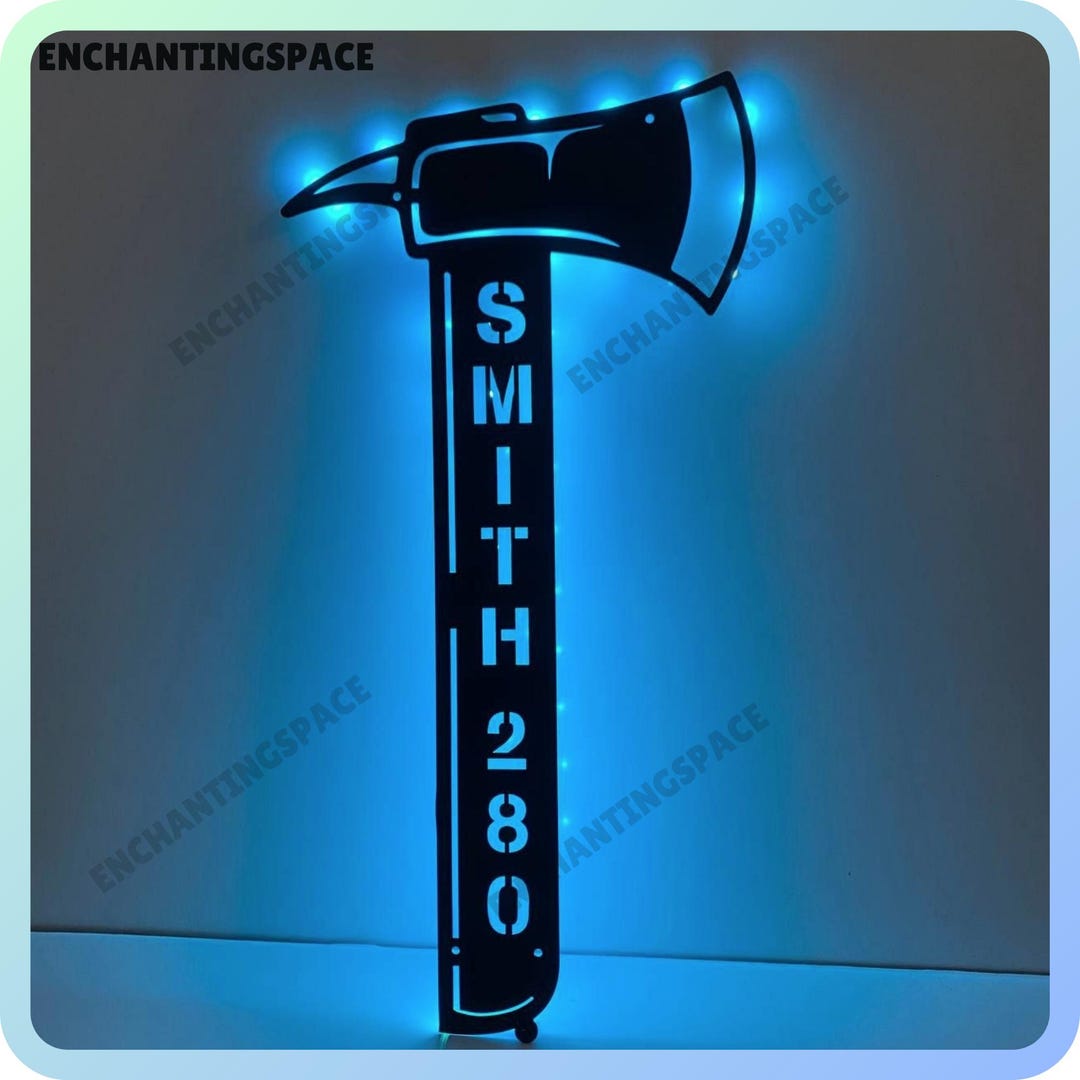 Customized Firefighter Axe Metal Wall Art Led Light, Personalized ...