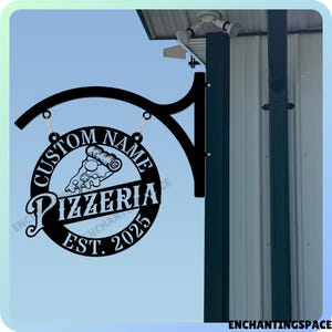 Personalized Pizzeria Metal Hanging Sign, Pizza Logo Store Front Sign ...
