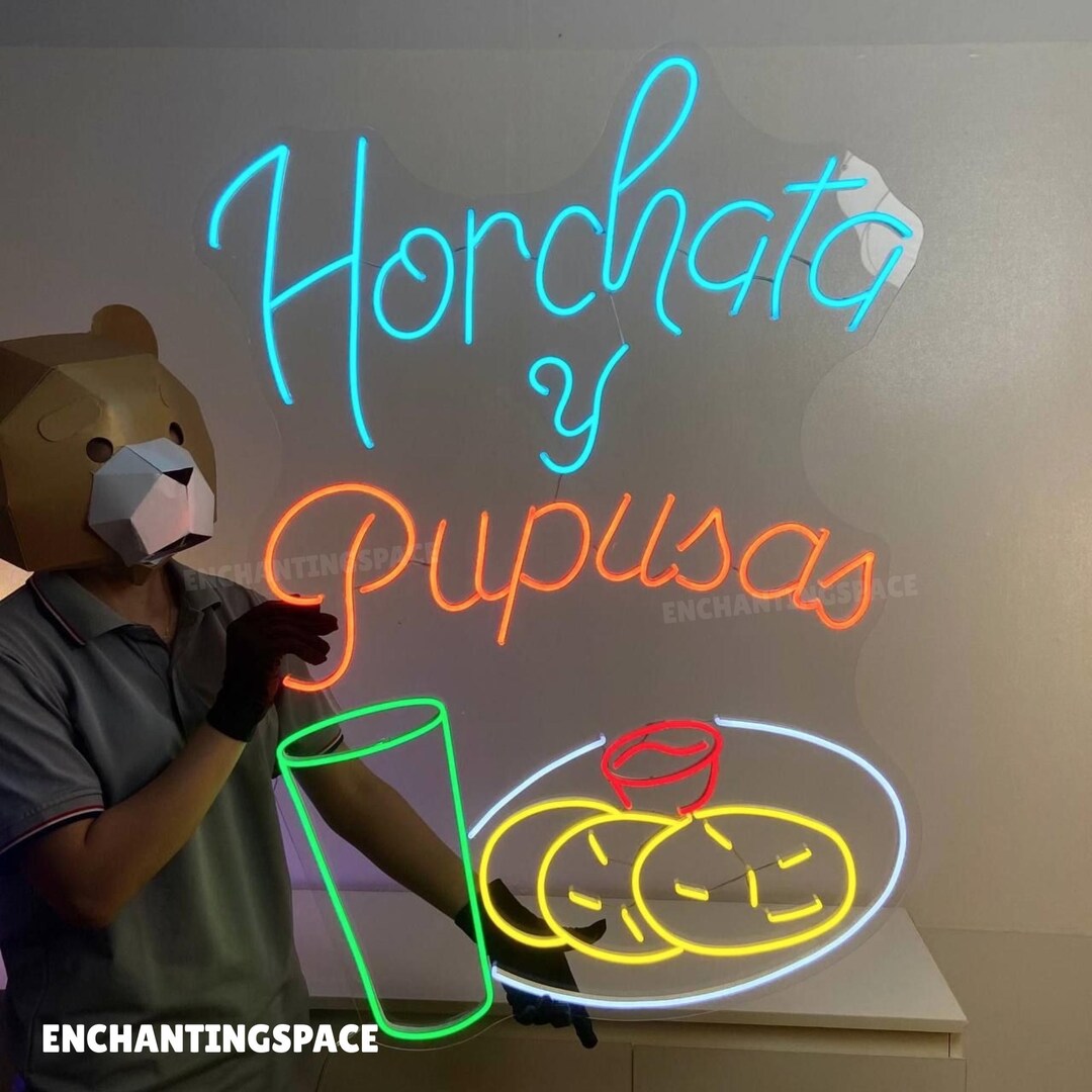 Horchata Y Pupusas Neon Sign, Salvadoran Pupusas Led Light, Mexican ...