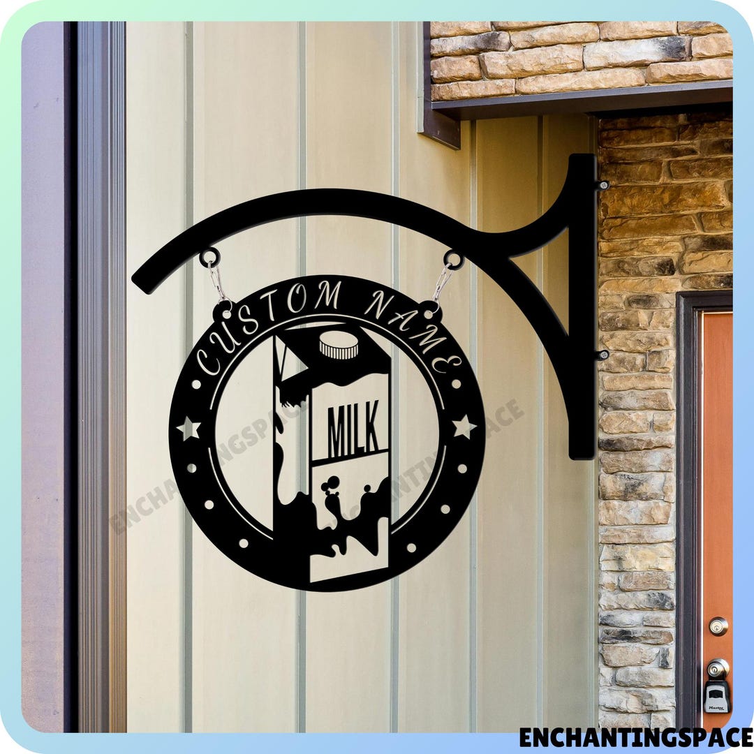 Customize Milk Shop Metal Hanging Sign, Dairy Shop Logo Storefront Sign ...