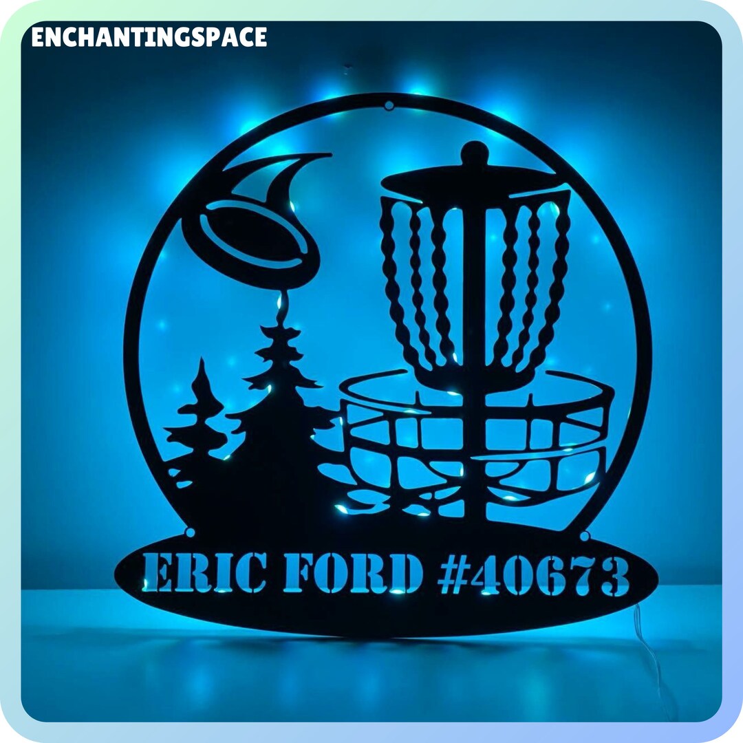 Customized Disc Golf Player Metal Wall Art LED Light, Personalized Disc ...