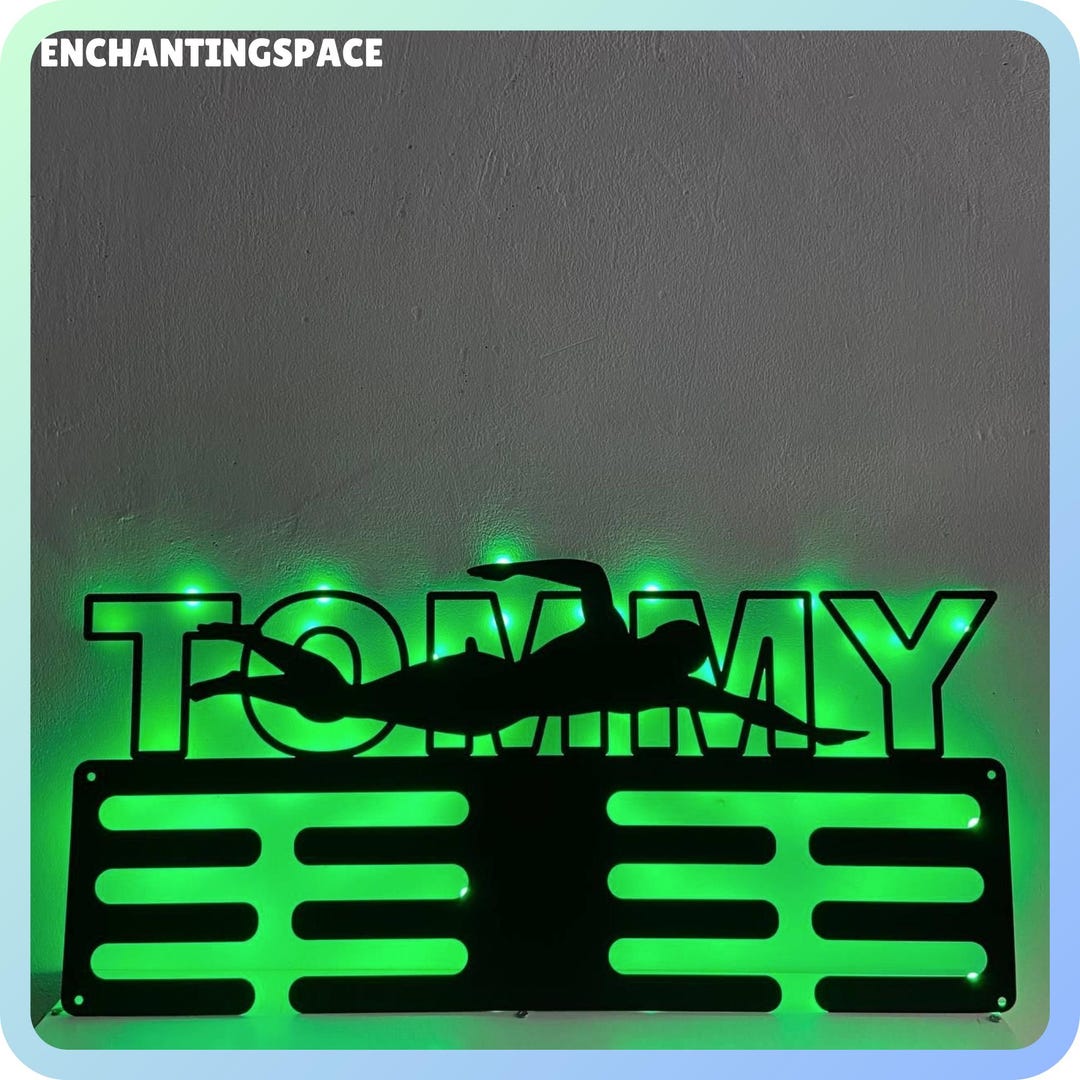 Customized Swimming Medal Hanger Metal Wall Art LED Light, Medal ...