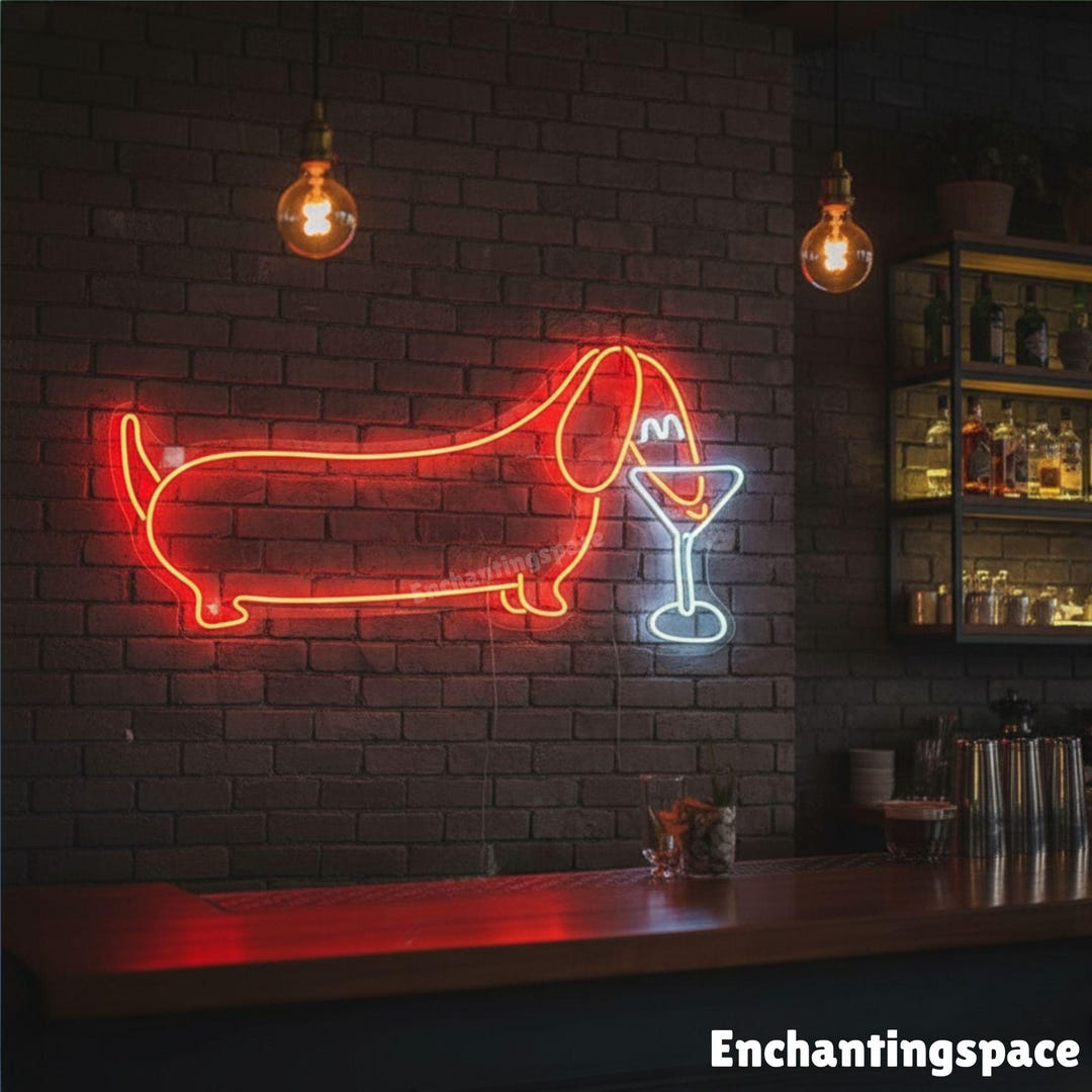 Dachshund Drinking Cocktail Neon Sign, Martini Cocktail Led Sign ...