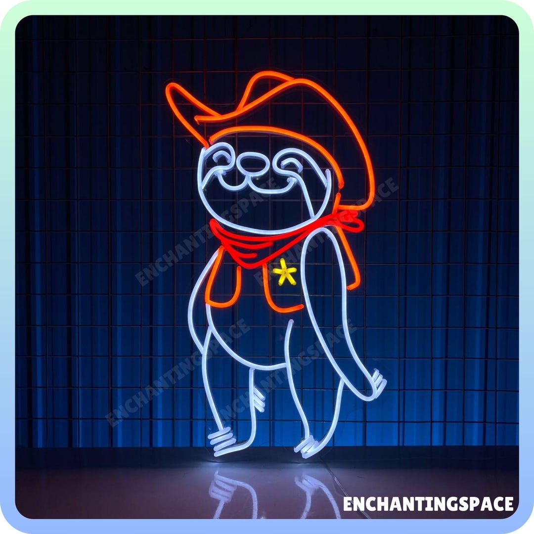 Sloth Cowboy Neon Sign, Cowboy Lazy Sloth Light up Sign, Animal Led ...