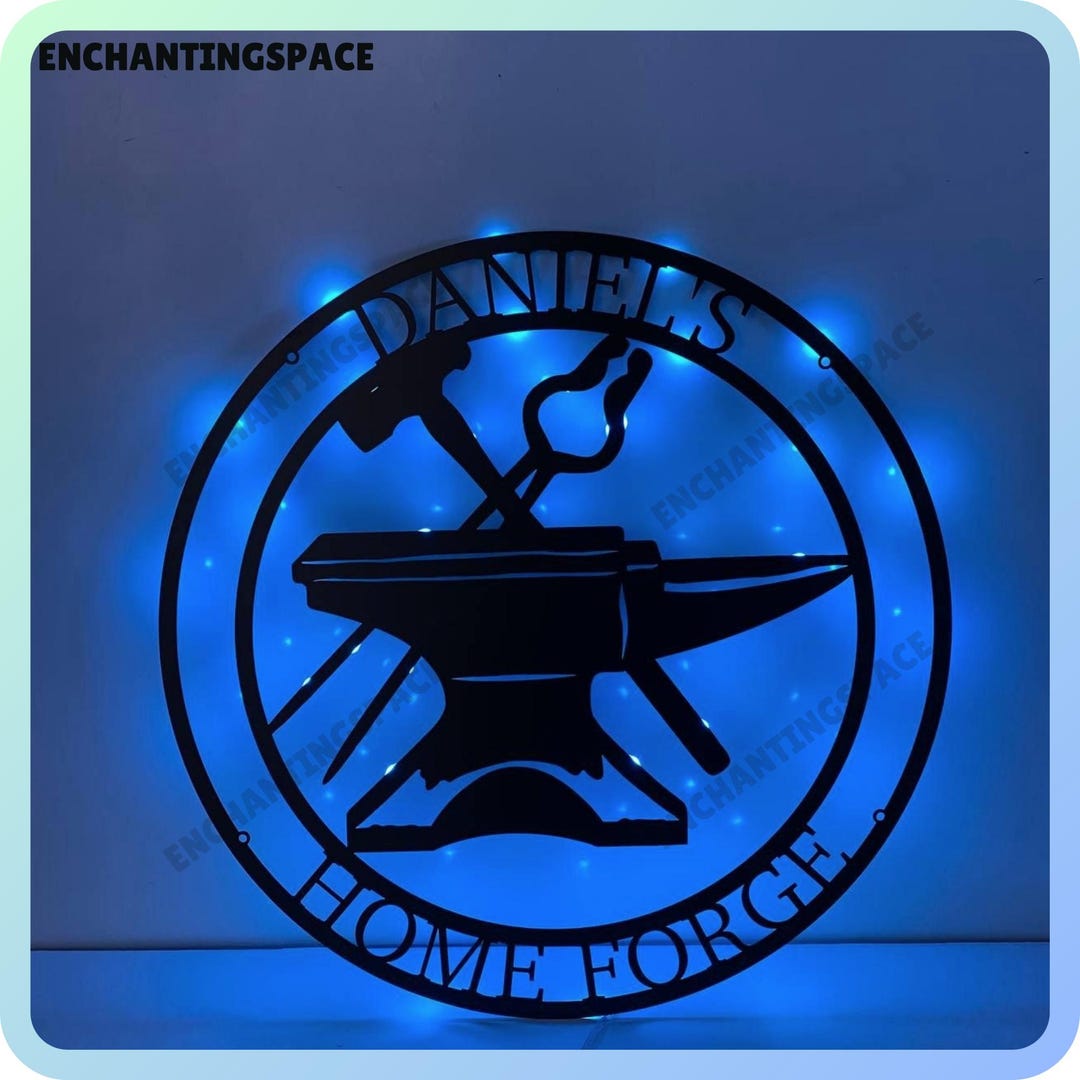 Customized Blacksmith Tin Metal Wall Art LED Light, Personalized ...