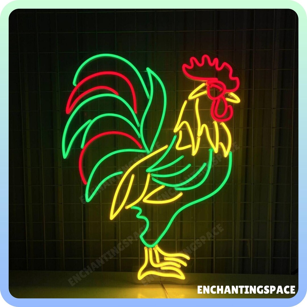 Rooster Neon Sign, Rooster Led Light Wall Art, Chicken Light up Sign ...